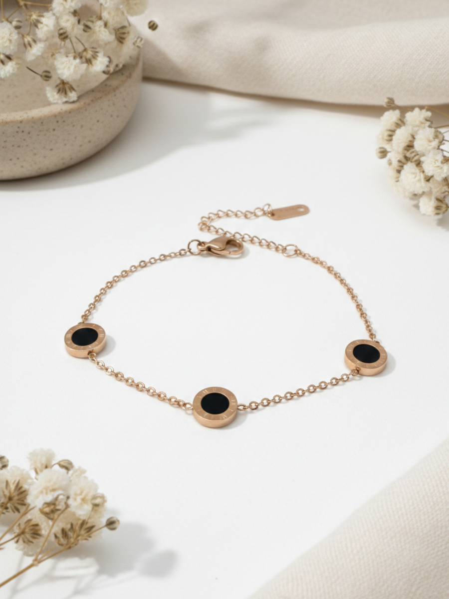 Buy Black Stone Studded Rose Gold Minimal Statement Bracelet Online ...